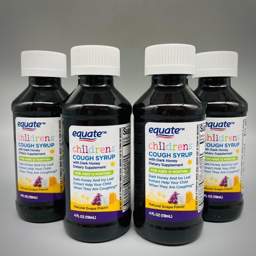 Equate Children's Cough Syrup Dark Honey Grape Flavor Dye Free 4PK x4oz ...