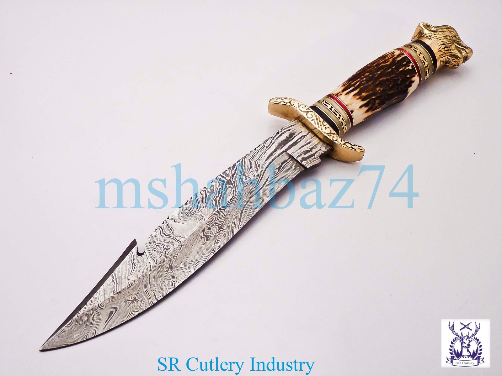 BEAUTIFUL WOLF CUSTOM HAND MADE DAMASCUS STEEL HUNTING SWORD KNIFE ...
