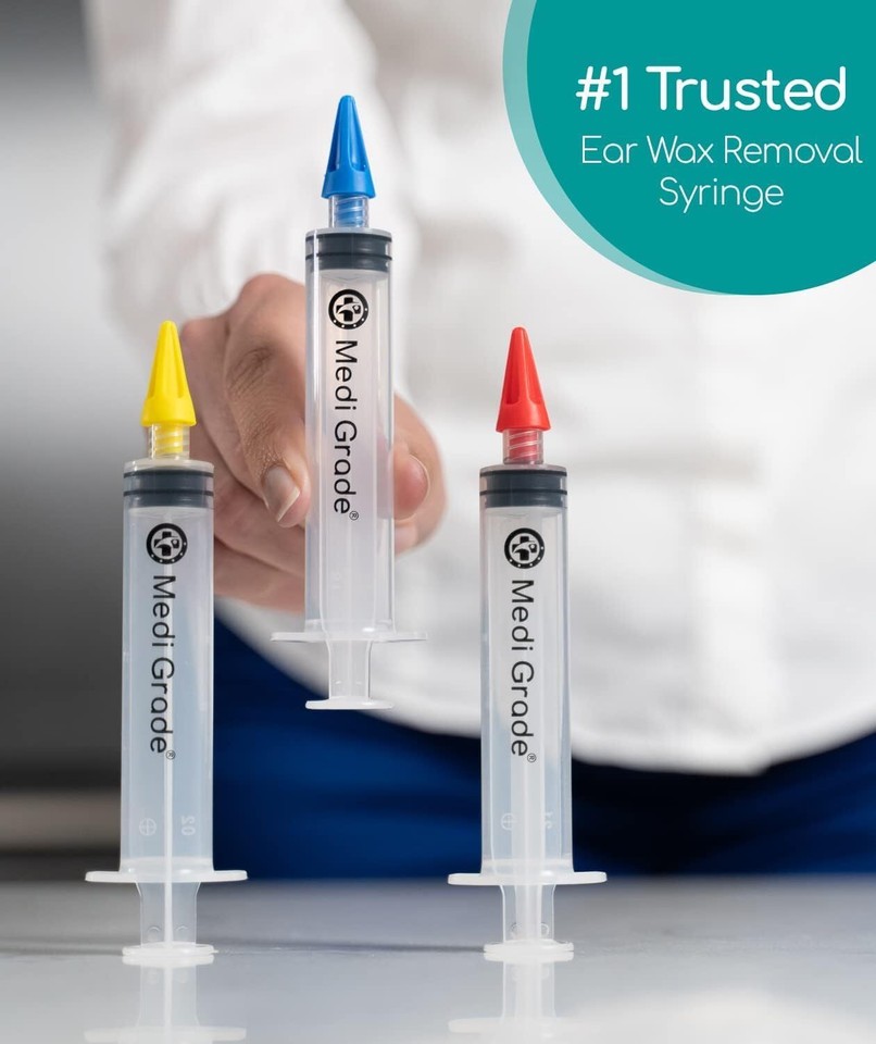 Ear Syringe Ear Wax Removal Kit w/ 3 Quad-Stream Tips-Water Irrigation ...