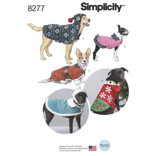 NEW Simplicity Pattern 8277 Fleece Dog Coats & Hats By Spotlight | eBay