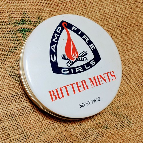 CAMP FIRE GIRLS TIN BUTTER MINTS RETRO COLLECTIBLE CONTAINER 7 1/2 OZ ...