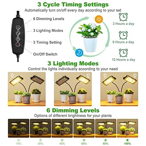 Grow Light with Stand, Dual Heads Full Spectrum Grow Light, 200W LED ...
