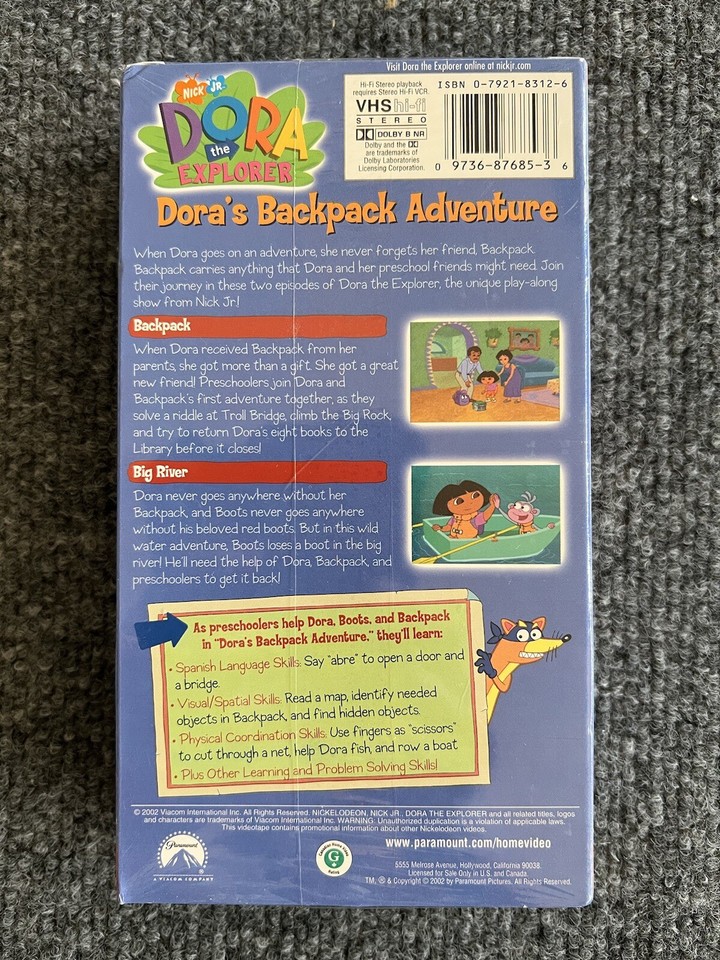 Nickelodeon 2002 Dora The Explorer Backpack Adventure VHS Video Tape ...