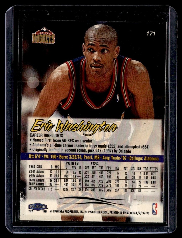 1997-98 Fleer Ultra Eric Washington Rookie RC #171 Denver Nuggets | eBay
