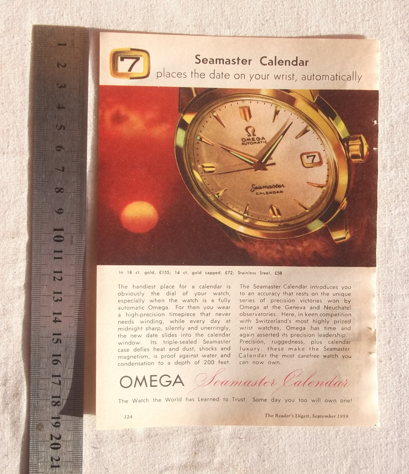 Omega Seamaster Calender Watch Advertisement Removed From a Magazine | eBay