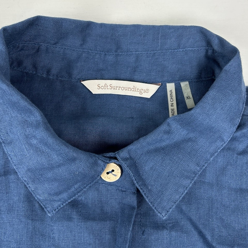 Soft Surroundings Blue 100% Linen Tunic Shirt Blouse Top XL Coastal ...
