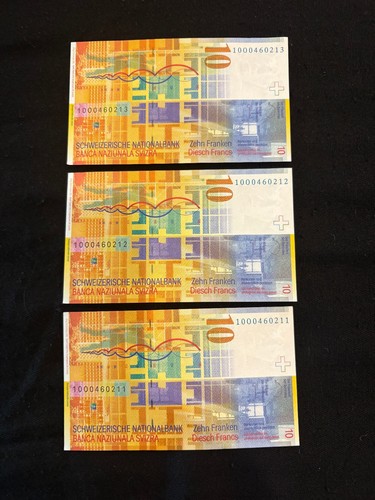 SWITZERLAND (3 ) x 10 Crisp Swiss Franc Banknotes w/ Consecutive Serial ...