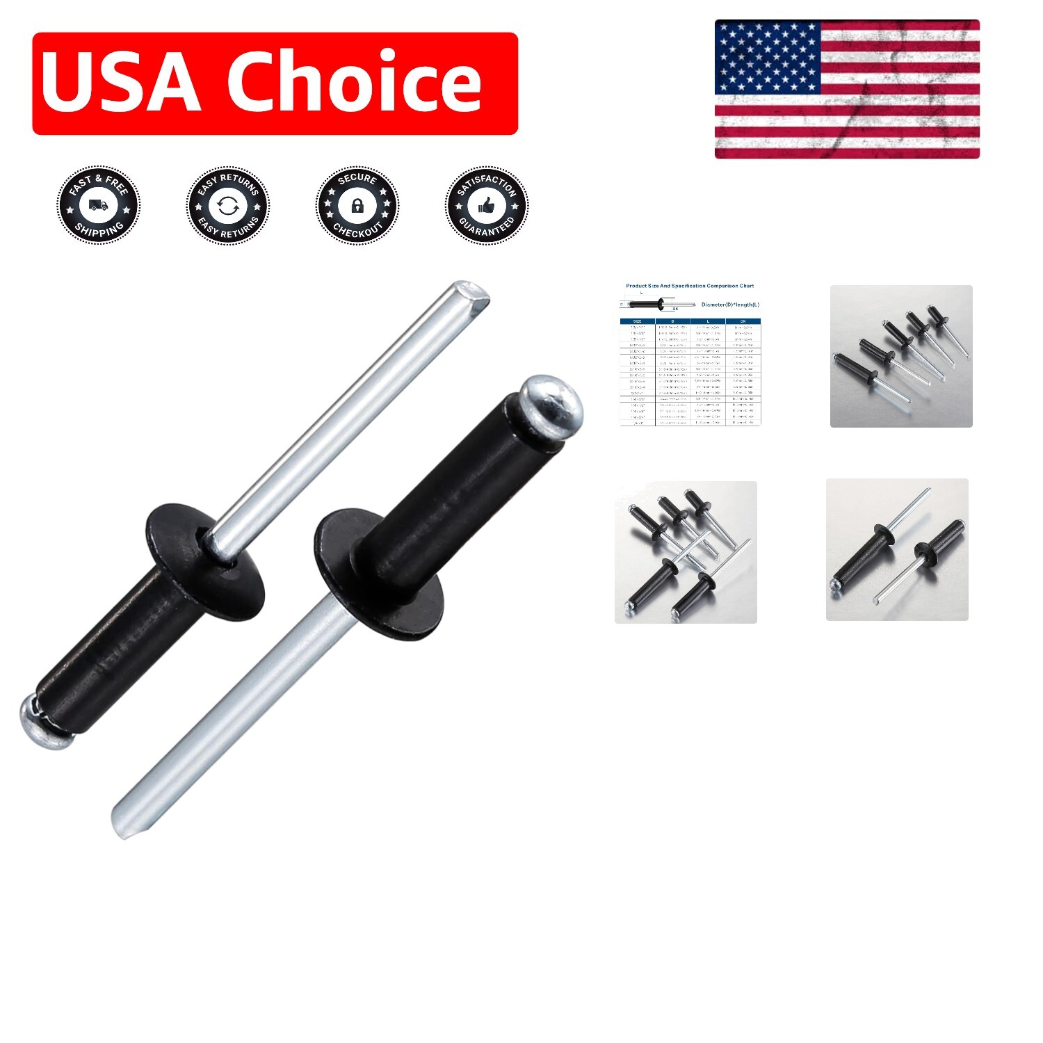 Premium Black Aluminum Pop Rivets - 300Pcs 3/16"x3/8" for DIY ...