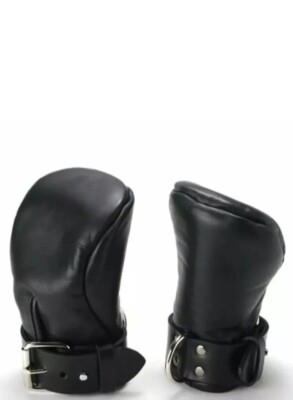 Genuine Leather Bondage Locking Padded Mitts Gloves | eBay