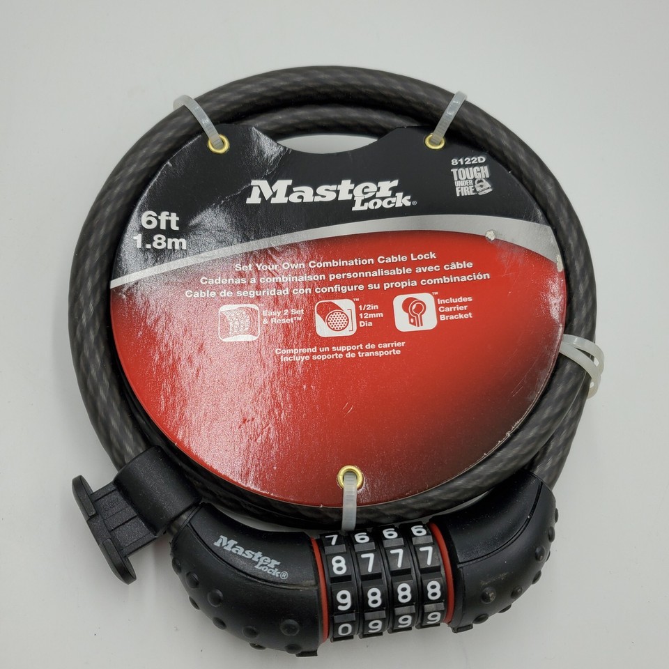 Master Lock 8122D, Cable Combination Lock Bike Lock, Black, 6 feet long ...