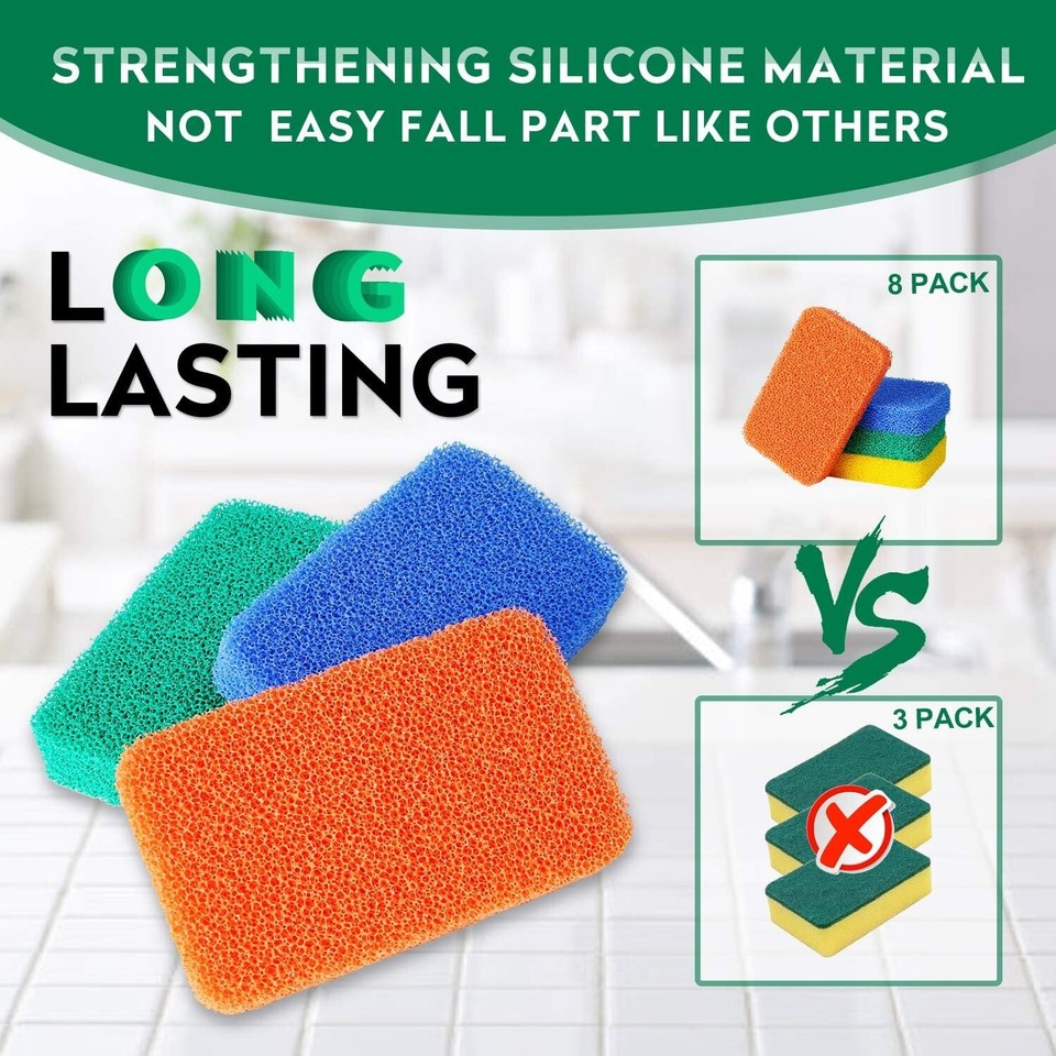 Clean Silicone Scrubber Pack of 8 Colored Sponge Silicone Sponge ...