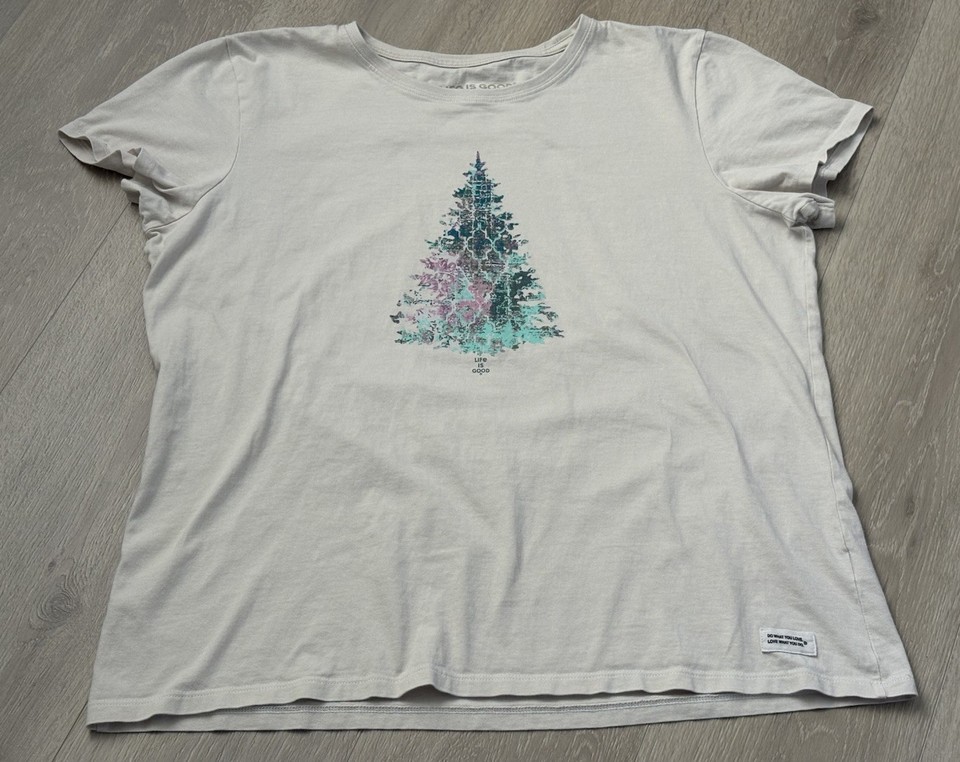 Womens Life is Good Tapestree Christmas Tree Putty White SS Crusher Tee ...