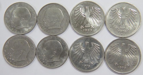 GERMANY 2 & 5 MARK DEUTSCHE REPUBLIC MAX PLANCK IMPERIAL EAGLE WORLD ...
