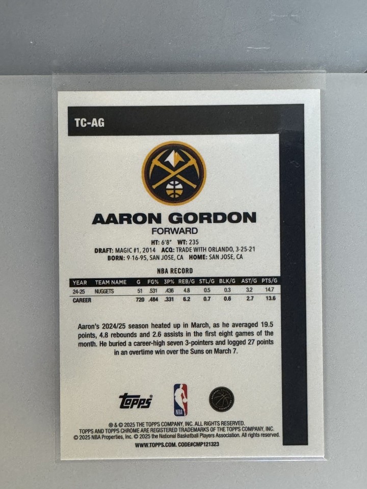 2025-26 Topps Basketball - Aaron Gordon Silver Pack 45th Anniversary # ...