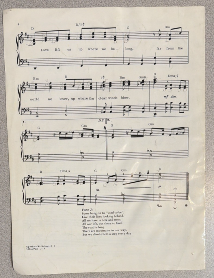 Up Where We Belong Song Piano Sheet Music 1982 | eBay