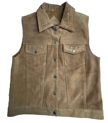 Agapo Collection VTG Women's Brown Suede Leather Embroidered Vest Size ...