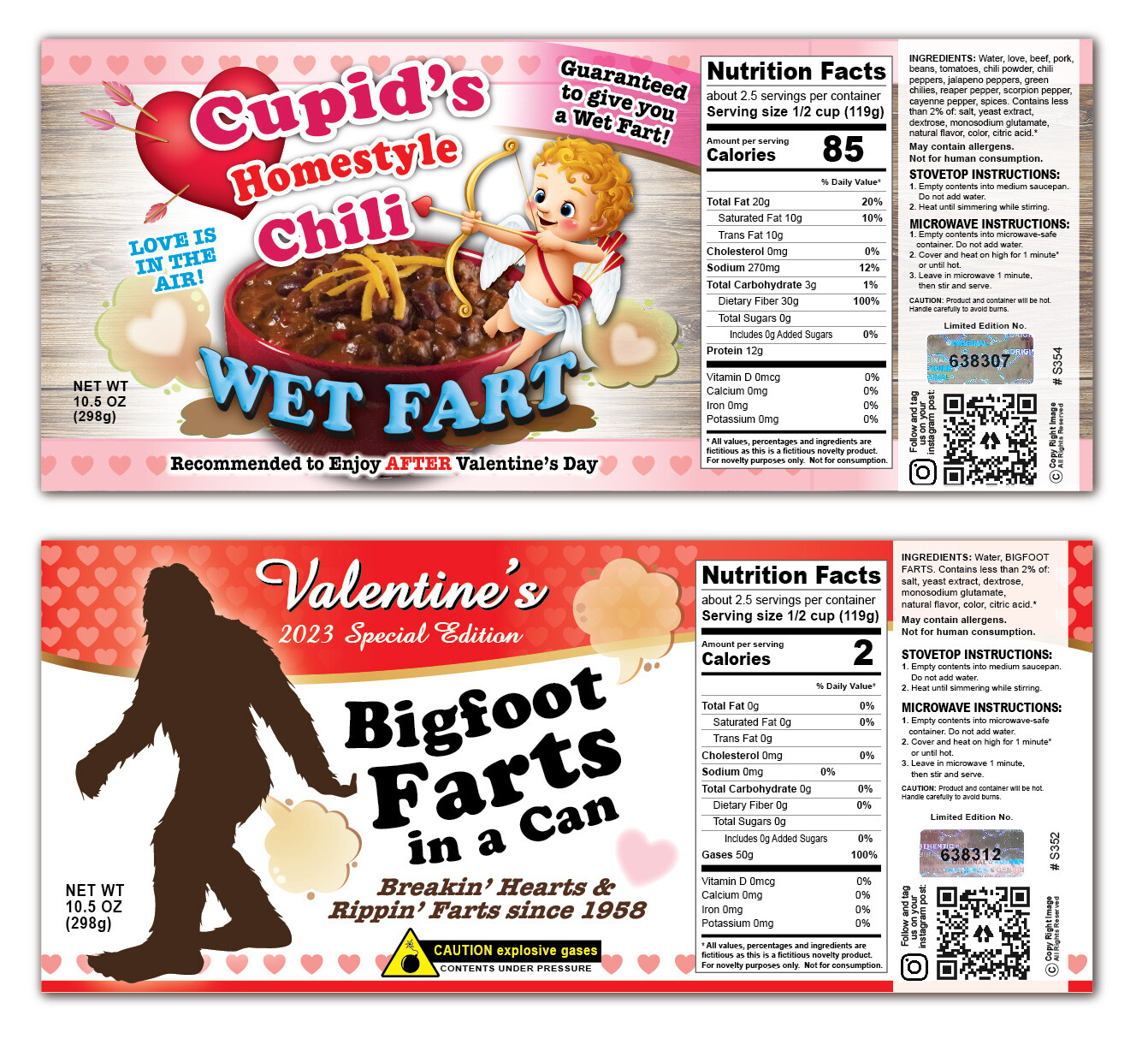 FUNNY VALENTINE'S DAY Soup Chili Fart Can Labels Joke Gag Gift Party ...