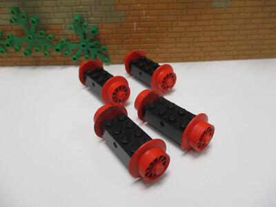 (B6/22) 4 x LEGO Railway Wheel Wheels Red Axle Train Wagon 4.5V 9V 12V ...