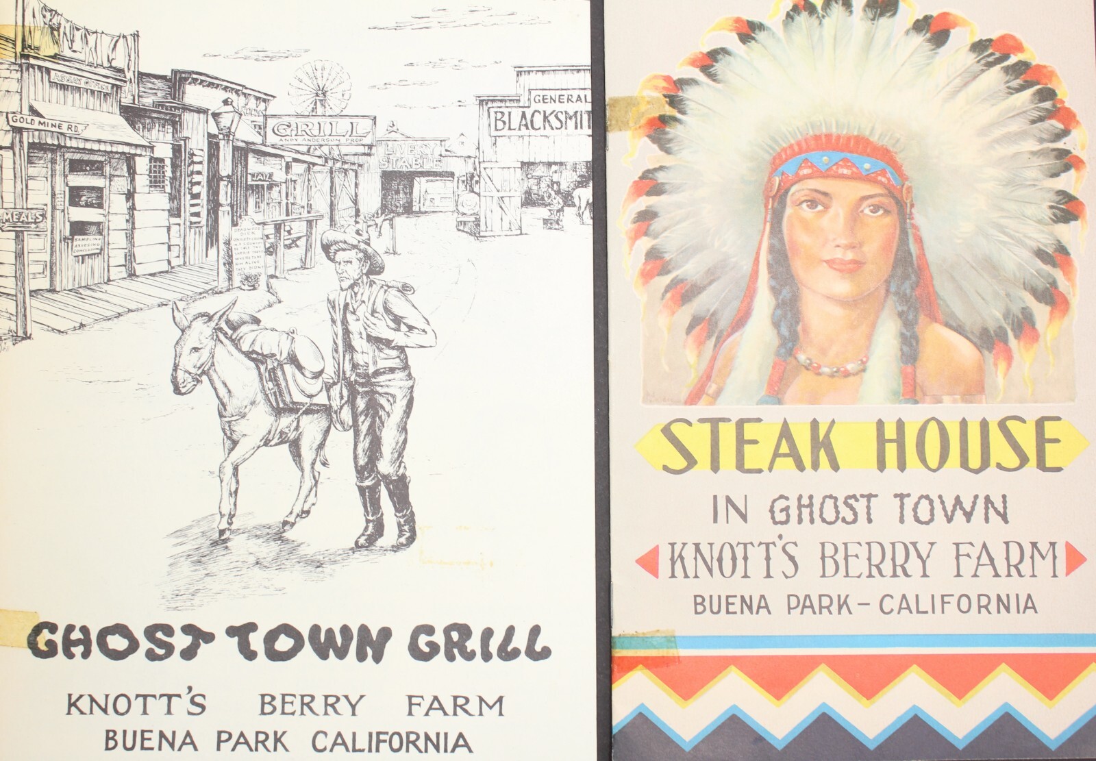 Knott's Berry Farm Menus Lot of 2: Steak House + Ghost Town Grill Buena ...