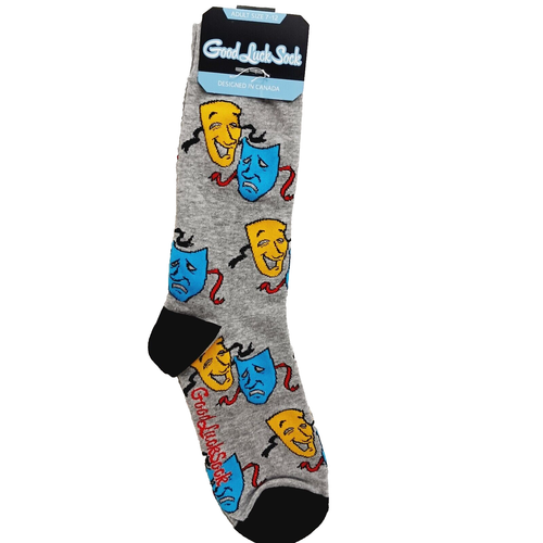 Good Luck Socks Crew Men Women Comedy Tragedy Masks Greek Theater Blue ...
