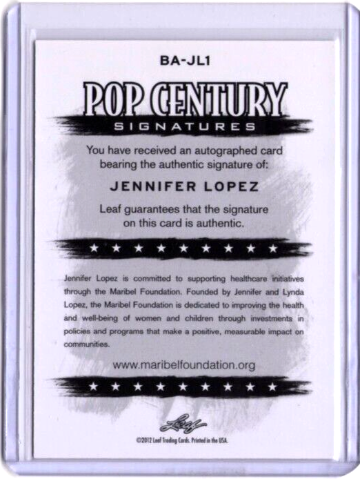 2012 LEAF Pop Century Signatures Jennifer Lopez Autograph Card JLO ...