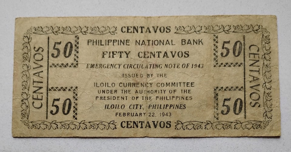 1943 Philippine Guerrilla WW2 Iloilo 50 Centavos Note | eBay