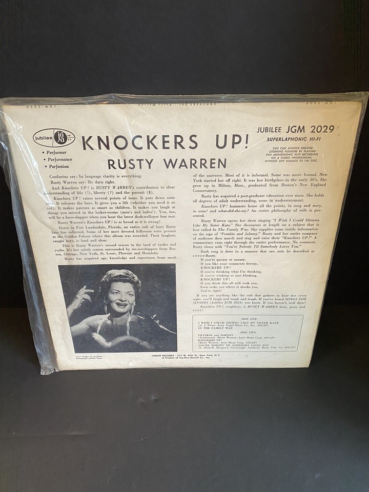 Knockers Up Rusty Warren LP Vinyl Jubilee Records JGM-2029 Comedy Album ...