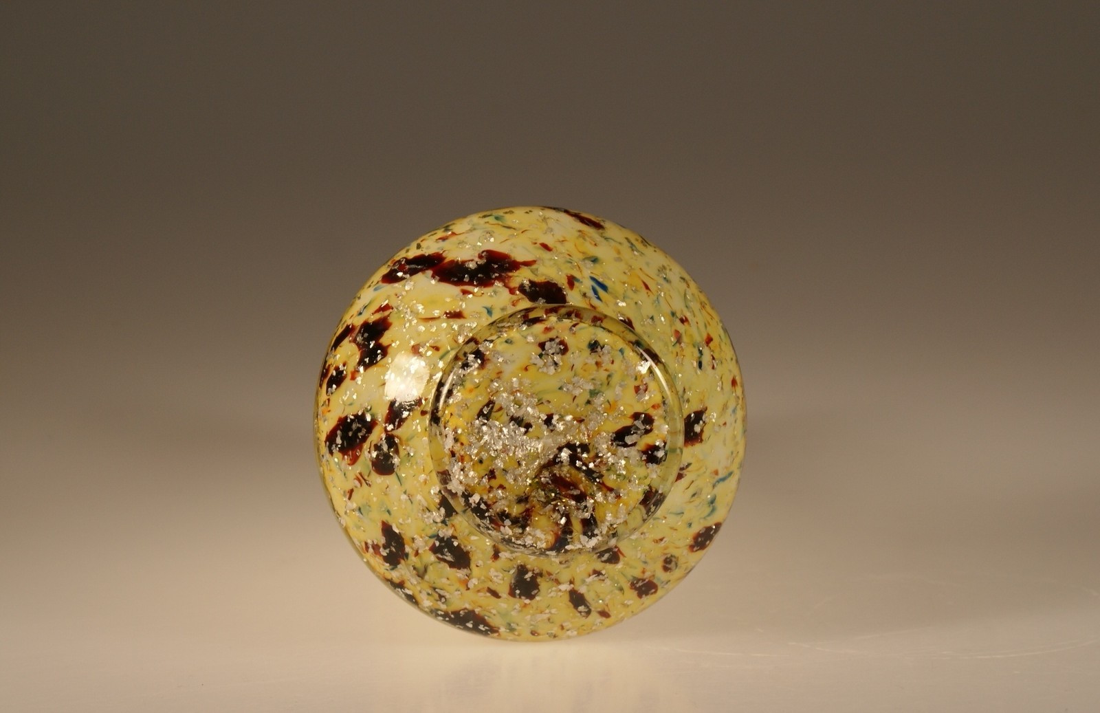 Vintage Czech Glass Yellow Blue & Burgundy Spangle Cased Glass Vase c ...