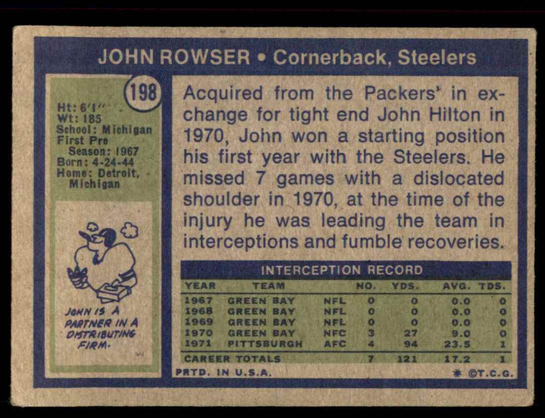 1972 Topps John Rowser Pittsburgh Steelers #198 | eBay