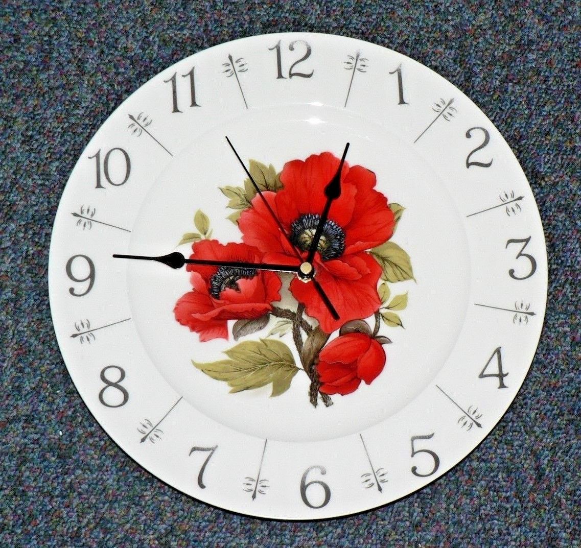 Poppy design 10.5" large ceramic wall clock - gift boxed.Beautiful ...