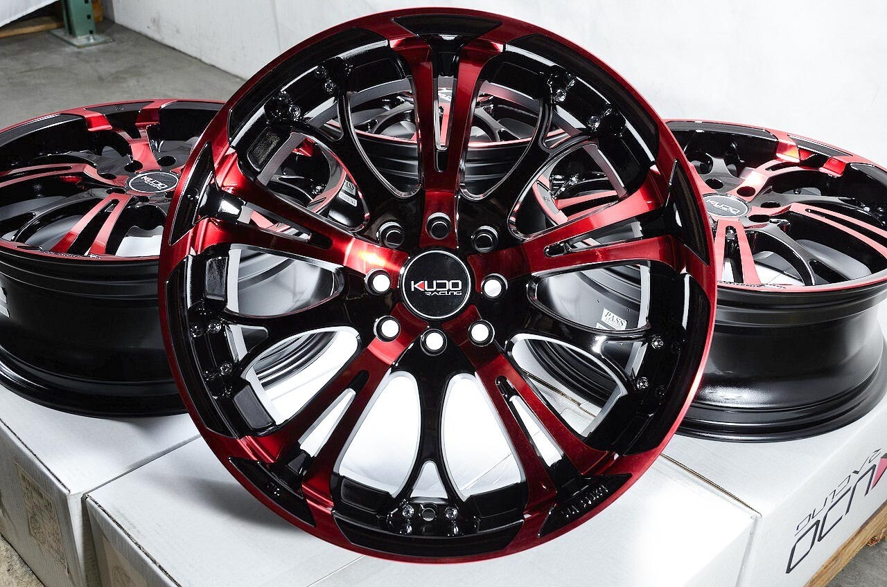 Kudo Racing Defuse 17x7 4x100 4x114.3 +40mm Black w/Polish Red Wheels ...