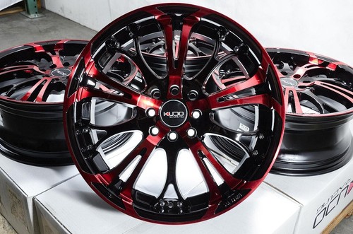 Kudo Racing Defuse 17x7 4x100 4x114.3 +40mm Black w/Polish Red Wheels ...