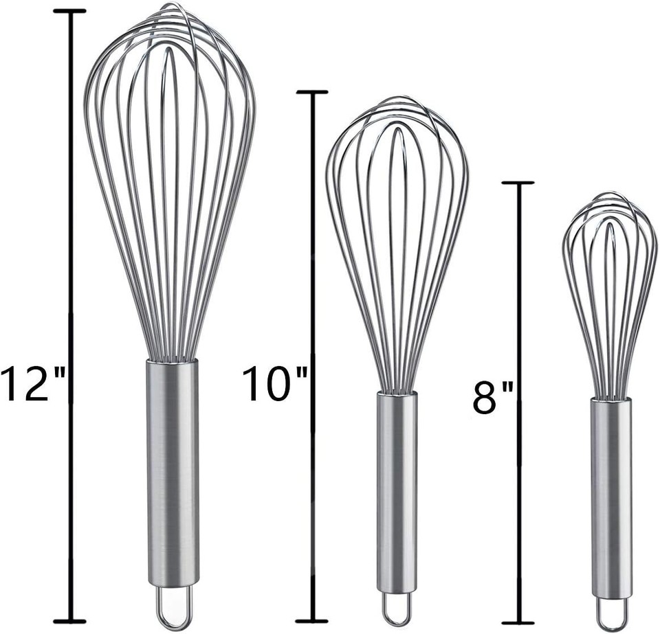 3 Pcs Stainless Steel Whisk Kitchen Utensil Wisk For Blending and ...