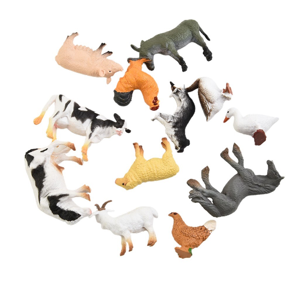 12Pcs Farm Animals Model Mini Farm Poultry Figure Kids Toys/Cows Model ...