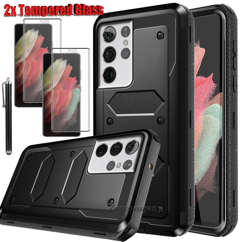 Hybrid Rugged Hard Protective Phone Case Cover + Tempered Glass Screen ...