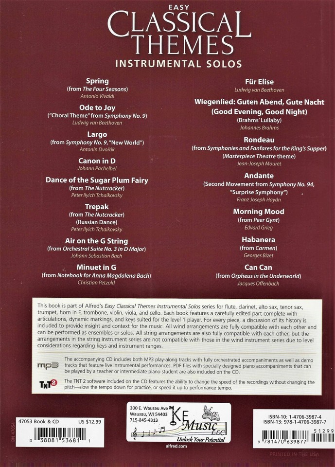 Tenor sax Easy Classical Themes Instrumental Solos: Tenor Sax Book & CD ...