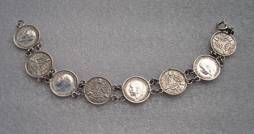 Very pretty vintage Sterling Silver bracelet - 6d Silver coins 1932 ...
