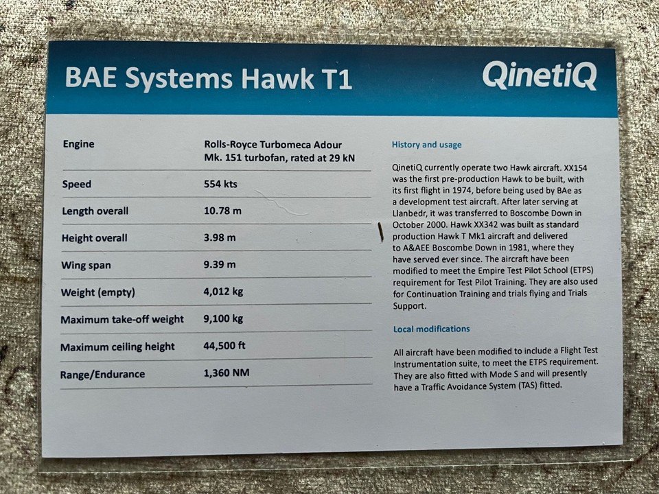 QinetiQ / ETPS BAE Systems Hawk T1 promotional postcard / card ...