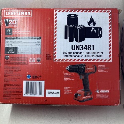 CRAFTSMAN CMCD700C1 1/2in 20V Cordless Drill/Driver with Accessories ...