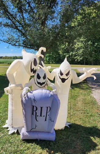 Used 6 FT Haunted Ghost Trio Tombstone Airblown Inflatable Halloween | eBay