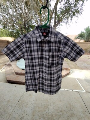 Roadblock Boy Black White Gray Checkered Flannel Dress Shirt Size S/P ...
