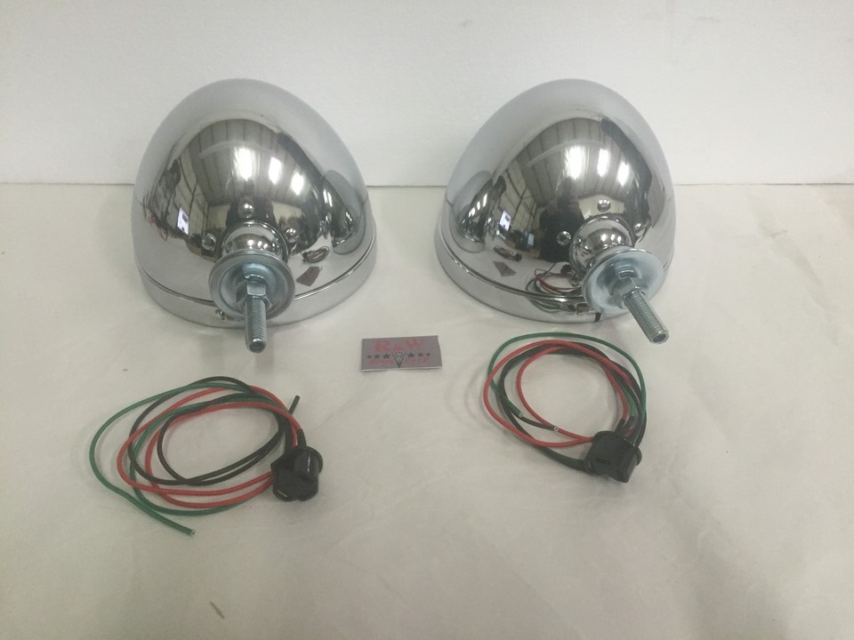 Pair Chrome Dietz 7" Headlight Buckets Assembly Wired for Hot Rods ...