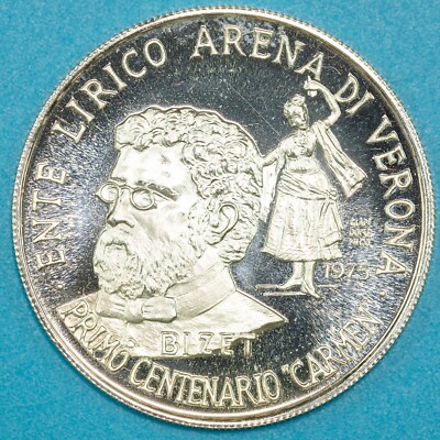 ARENA VERONA BUONO 5000 LIRE 1975 100 ANNIVERSARIO CARMEN PROOF ARGENTO ...