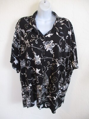 We Be Bop 90's Floral Print Black Big Shirt Size 2X Silver Metallic Sparkle | eBay
