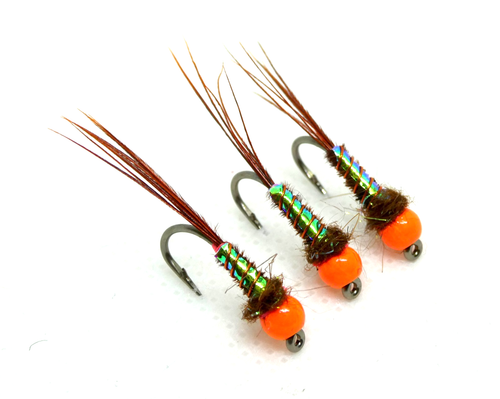 3 Trout Orange Tungsten Flashback Pheasant Tail Nymphs Size 10 Barbed ...