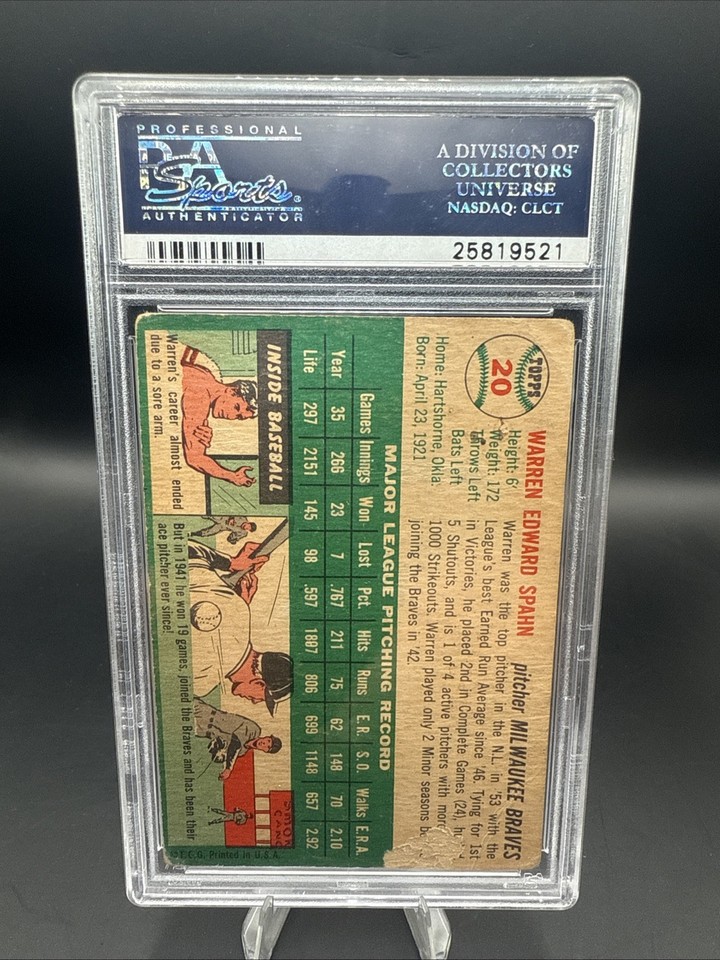 1954 Topps - Warren Spahn #20 White Back | eBay