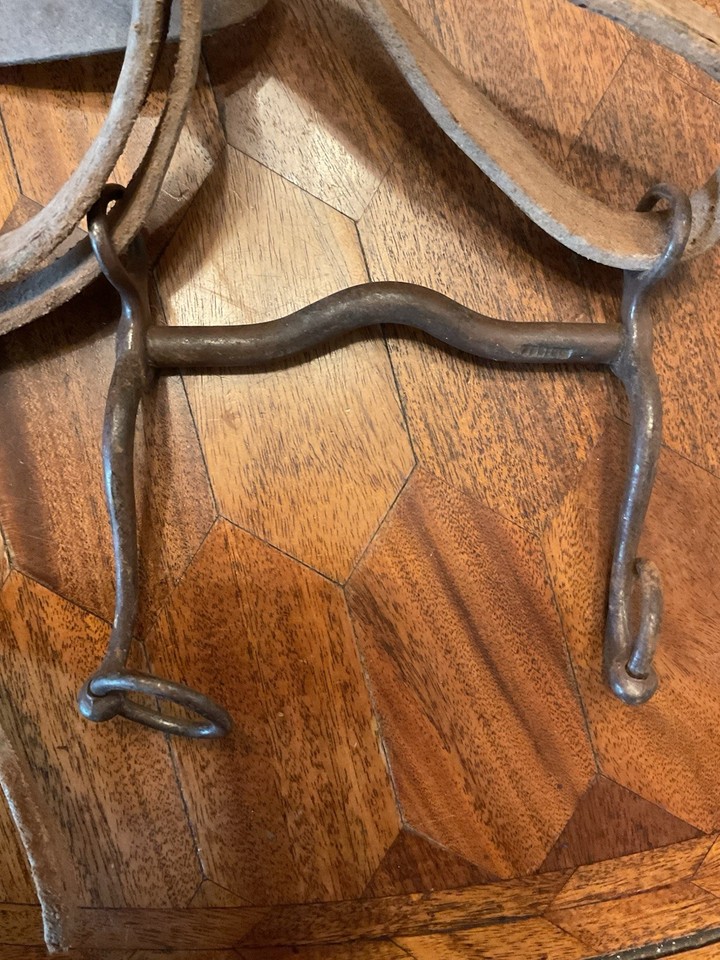 Antique Hand-Forged Iron Horse Bit w/ Original Leather Reins – Western ...