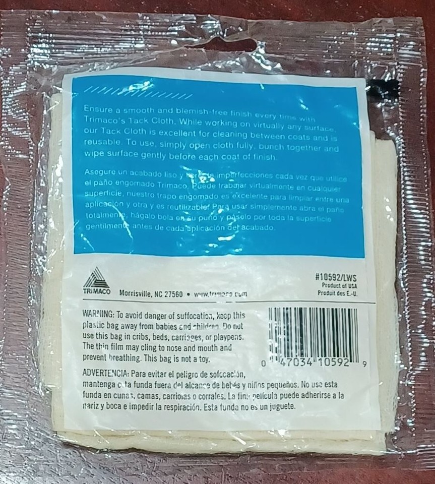 Tack Cloth Trimaco 2-Pack Woodworking Staining Tacky Rags USA 18" x 36 ...