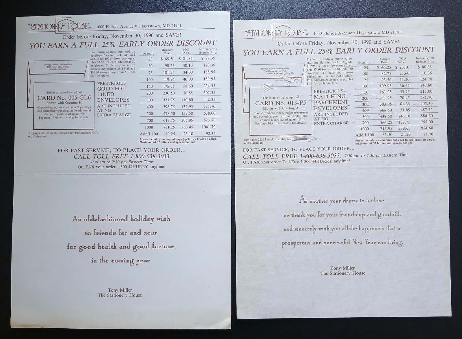 Vintage 1990 Stationery House Catalog with Two Sample Cards Currier ...