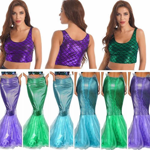 Women's Mermaid Tail Skirt Costume Sleeveless Crop Top with Fish Scale ...